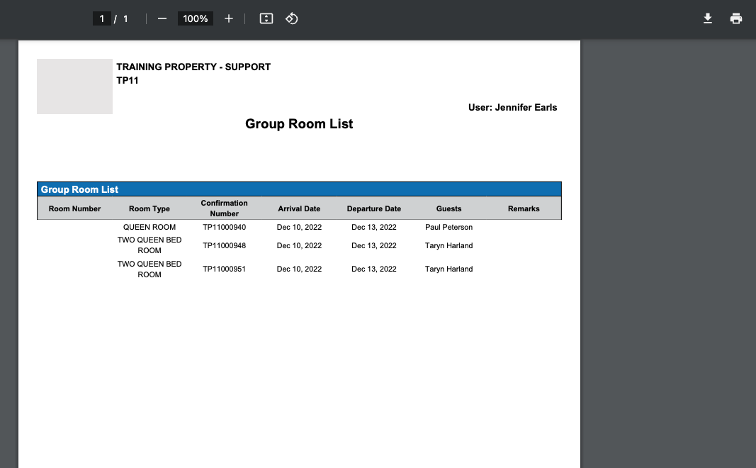 Print a Group Rooming List
